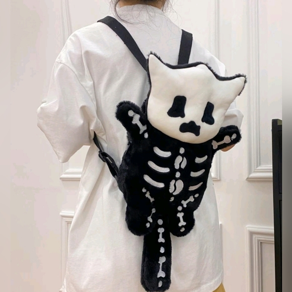 Bags | Nwt Plush Skeleton Cat Backpack | Poshmark